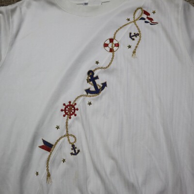 Vintage BonWorth Sweater White Floral Flower Embroidered Sweater Long ...