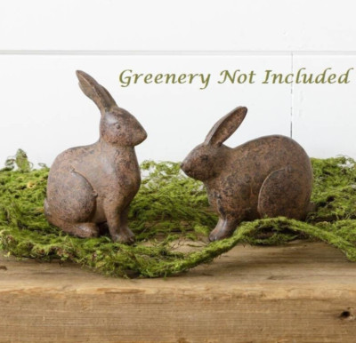 NEW PRIMITIVE FARMHOUSE BROWN Sitting BUNNIES SMALL 2 pcs Cottage Chic ...