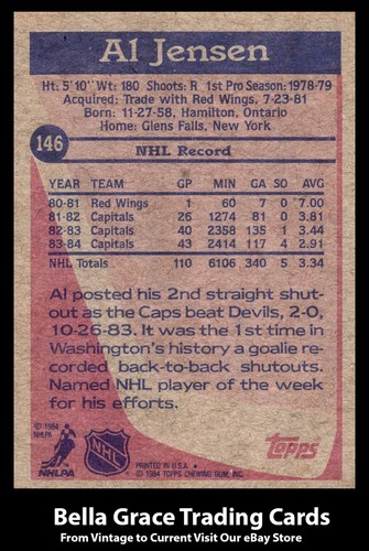 1984-85 Topps Al Jensen #146 Washington Capitals NHL Hockey | eBay