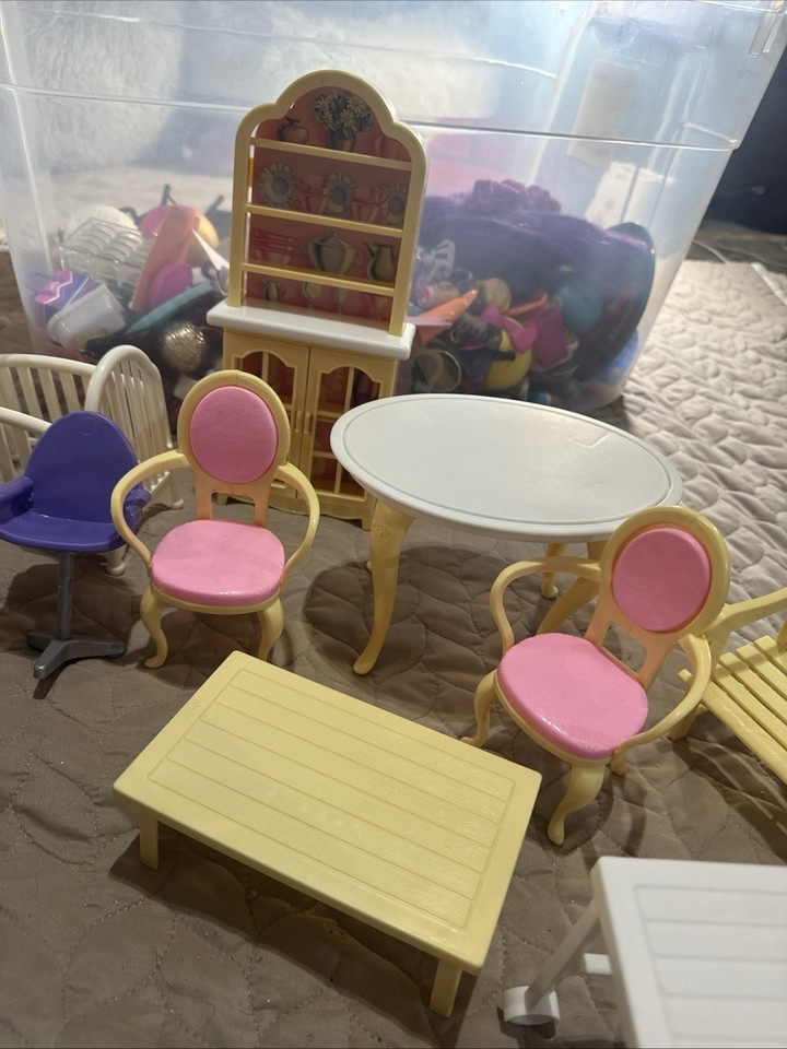 Barbie Dining Room Playset Hutch Table Chairs Tea Cart Outdoor Table | eBay