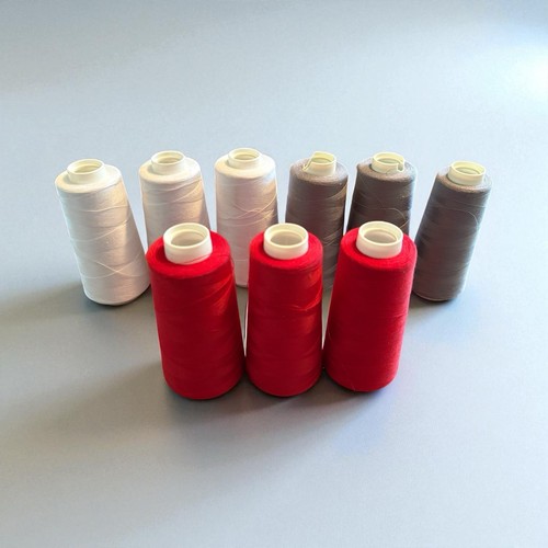 Lot Of 9 Large 100% Polyester Thread Spools Gray Red Scarlet White ...
