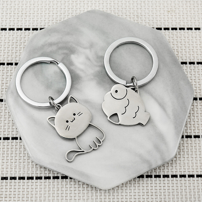 Kawaii Cat Keychains Cartoon Cat Fish Fishbone Funny Key Chains Gift ...