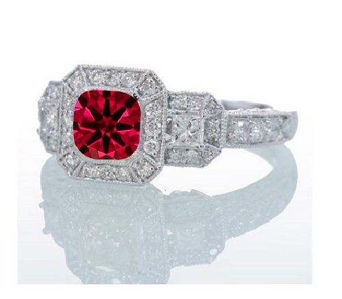 Lab-Created 2CT Princess Cut Red Ruby & Cubic Zirconia Vintage Halo ...