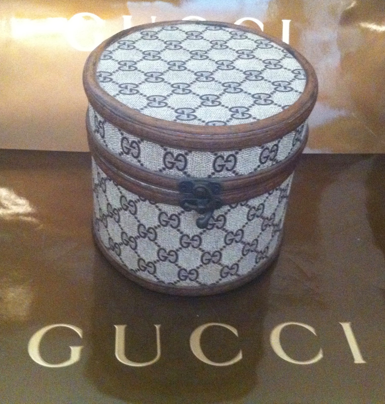 GUCCI Collectible BOX Leather Wood GG Logo Canvas Trinket Holder ...