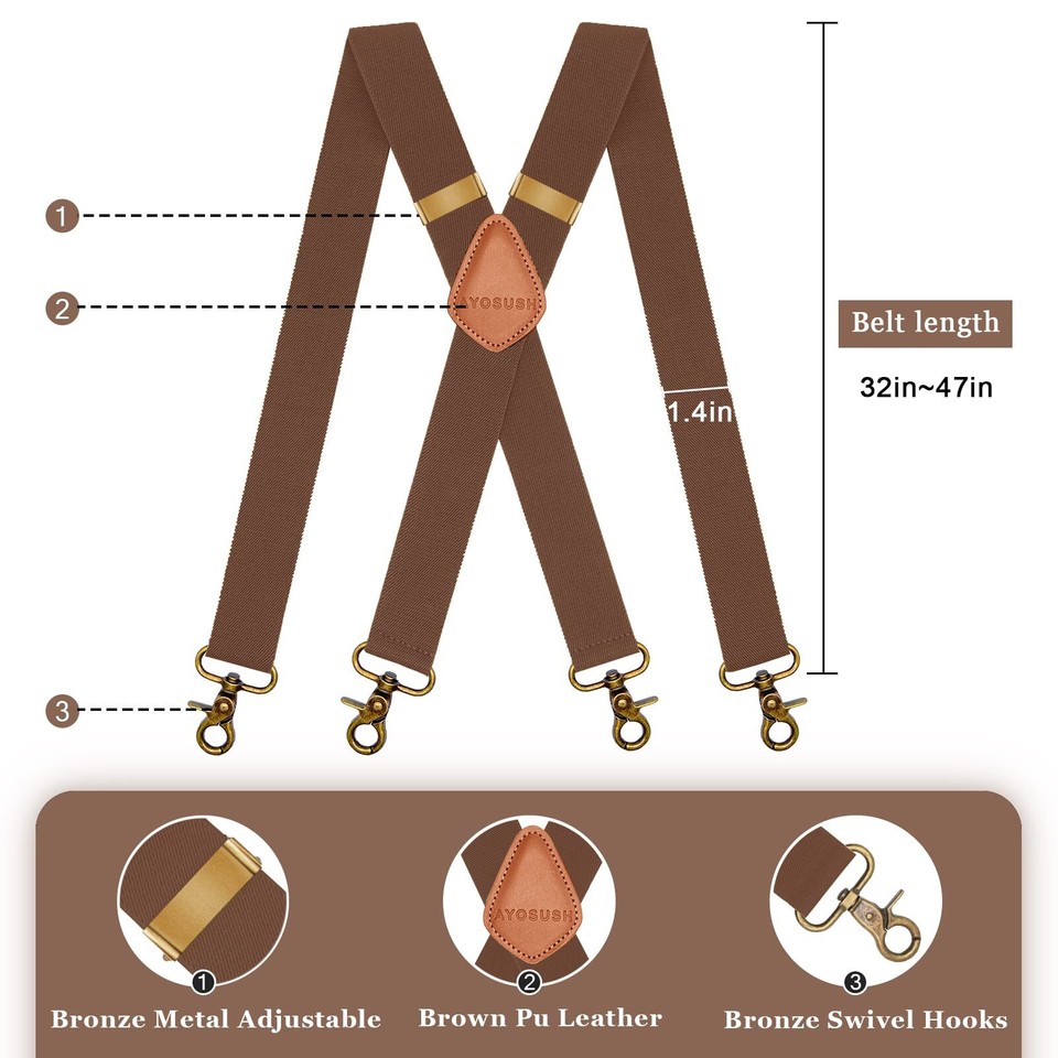 Mens Suspenders with Swivel Hooks on Belts Loops Heavy Duty Big and ...