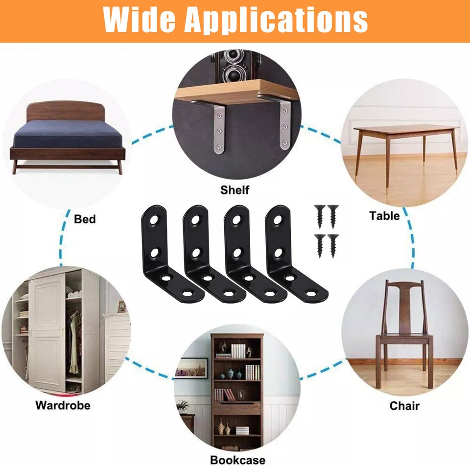 20 PCS L Brackets Corner Braces Sets Black Stainless Steel 90 Degree ...