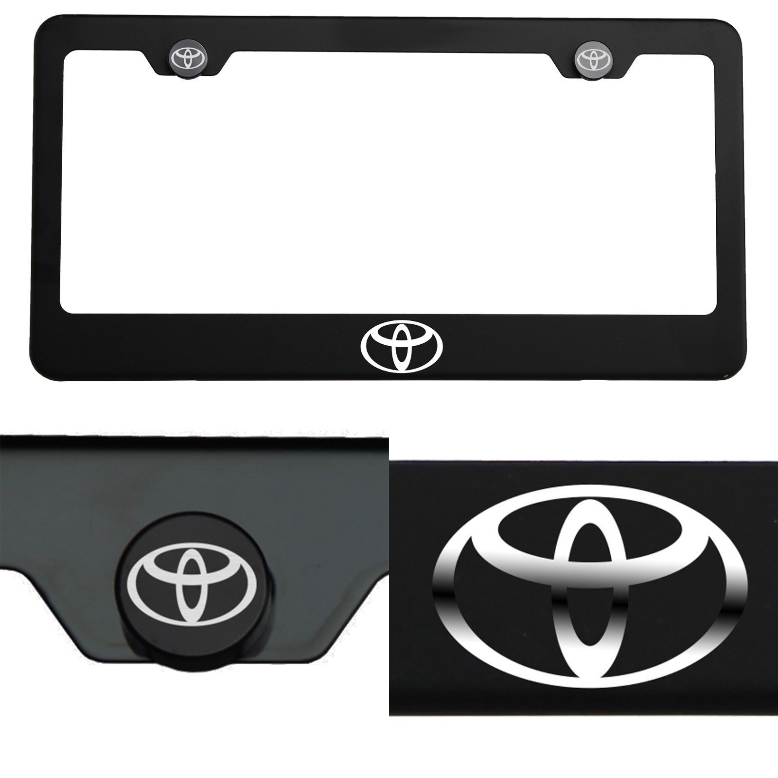 Matte Black custom Logo Mirror Laser Etched SS License Plate Frame Tag ...