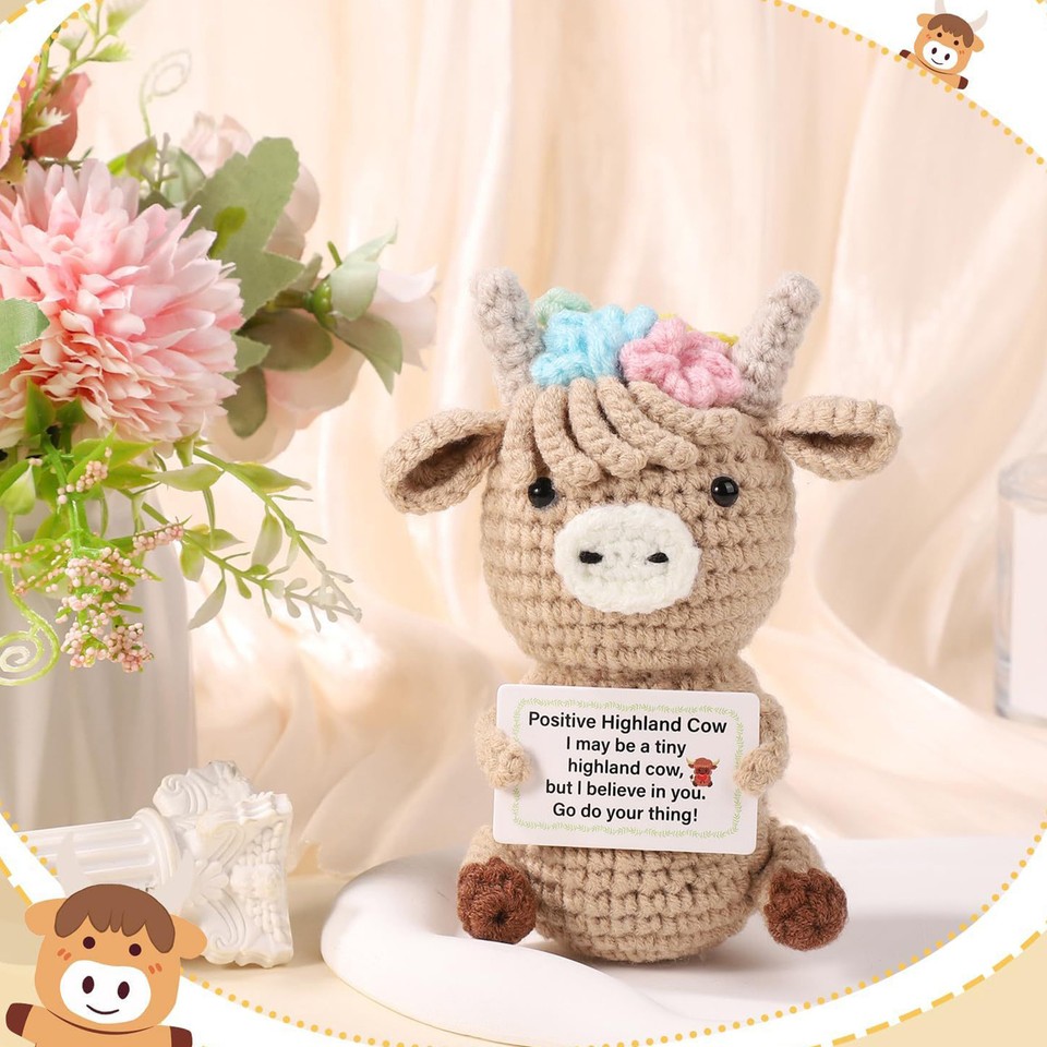 Positive Highland Cow Crochet Doll Animal Highland Cow Emotional ...