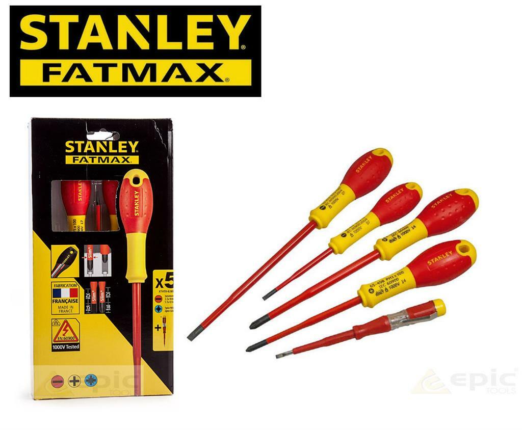 Stanley 5 Pce Slim Shaft VDE 1000v Insulated Slot & Pozi Screwdriver ...