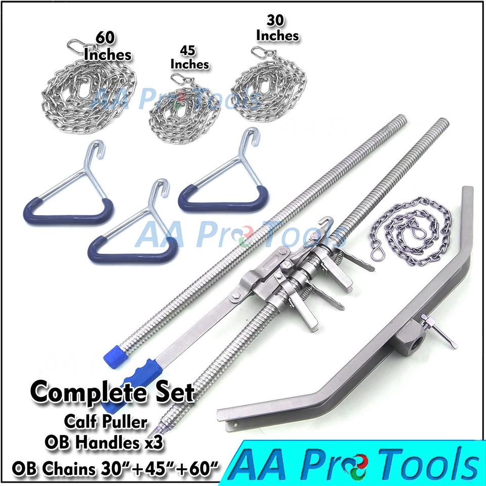 Calf Puller, OB Handle & OB Chains Cattle Birthing Delivery COMPLETE ...