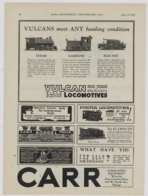 1929 Vulcan Iron Works Ad: Steam, Gas, Electric Industrial Locomotives ...