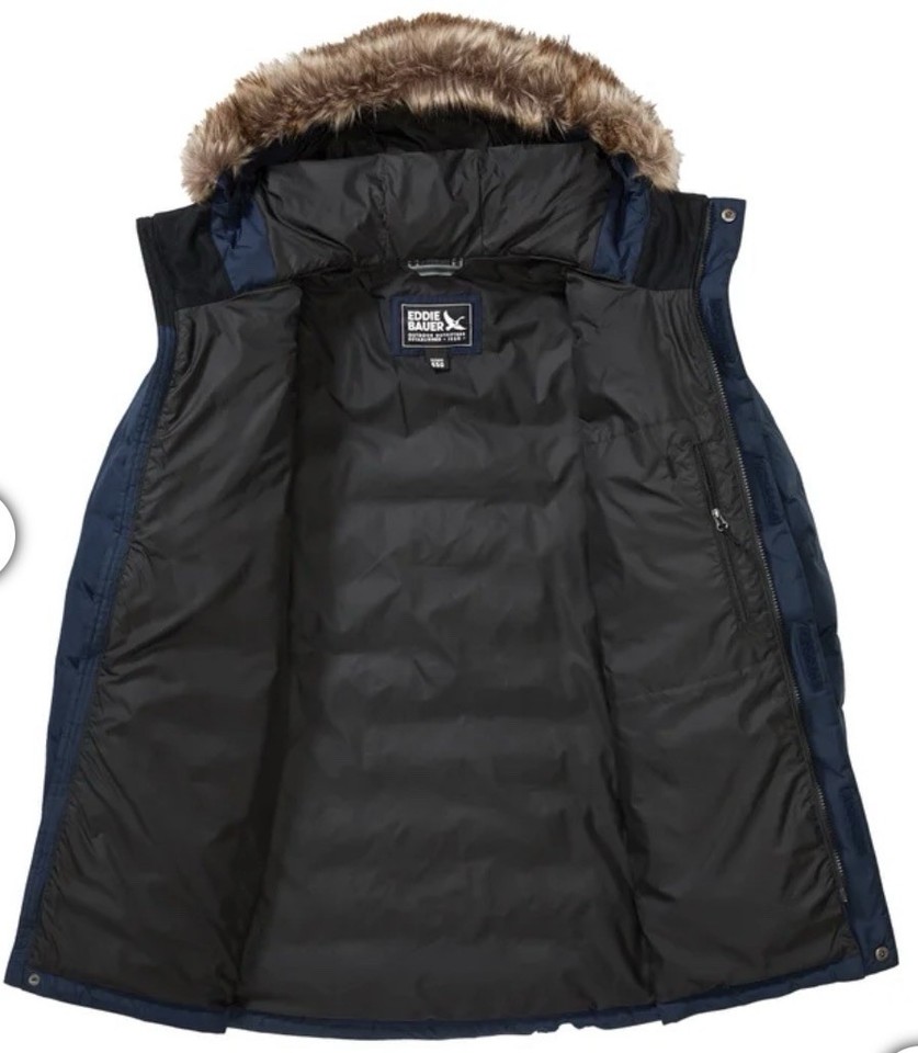 NEW Eddie Bauer Men’s Boundary Pass 650 Down Parka Hooded Jacket Blue ...