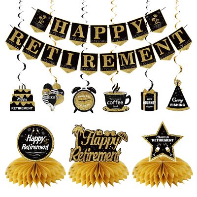 Happy Retirement Party Decorations Kit for Women Men, Black Gold ...
