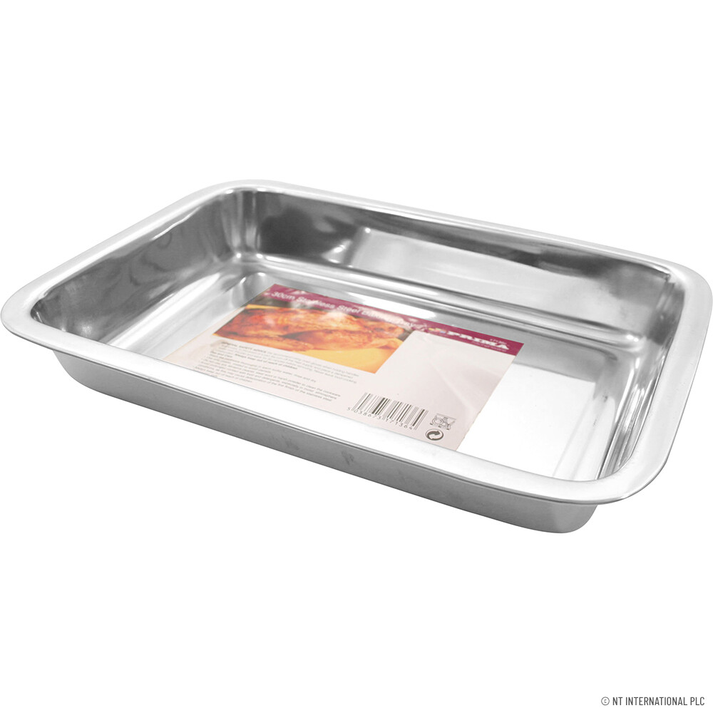 BAKING TRAY STAINLESS STEEL DEEP ROASTING OVEN PAN GRILL BAKE COOK DISH ...