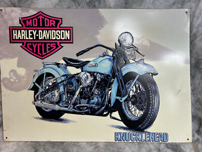 Harley Davidson Knucklehead Metal Sign Dennis Jackson 1997 Vintage 12 x ...