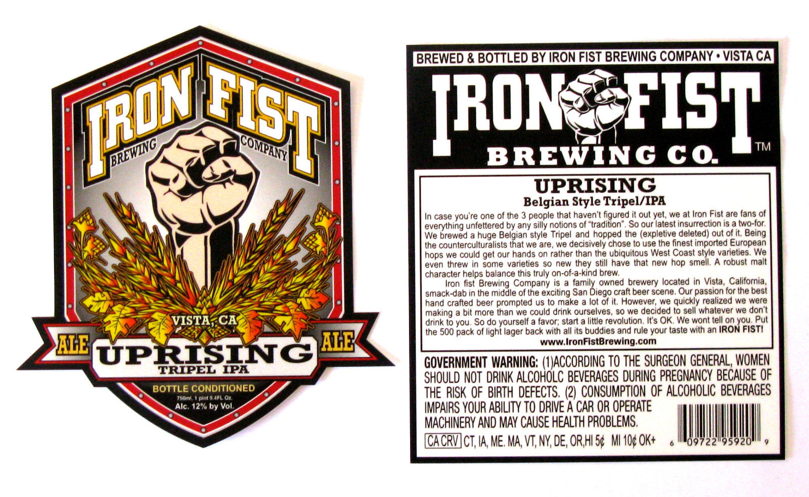 Iron Fist Brewing UPRISING beer label CA 25.4oz STICKER WITH BACK | eBay
