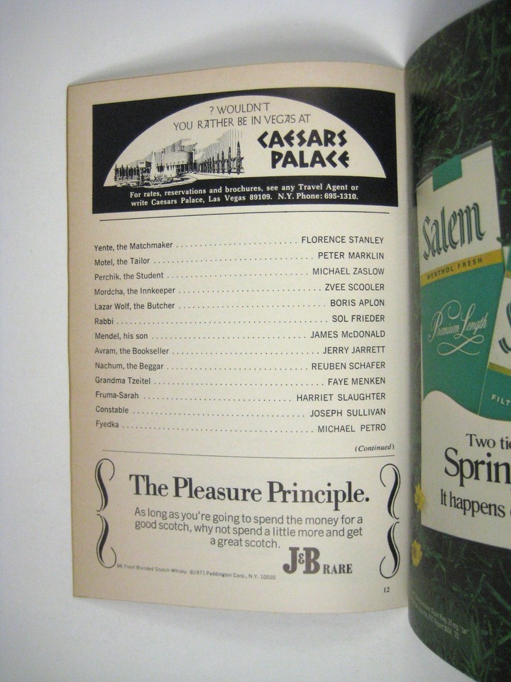 Fiddler on the Roof Playbill 1971 Broadway Theatre Paul Lipson Peg ...