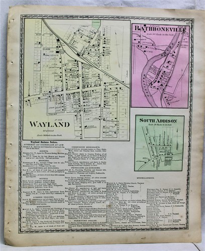 D.G. BEERS & COMPANY ATLAS STREET MAP VILLAGE OF WAYLAND NEW YORK 1873 ...