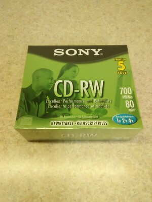 Sony CD-RW 5 pack blank discs 700MB 80 Min Rewritable BRAND NEW Sealed ...
