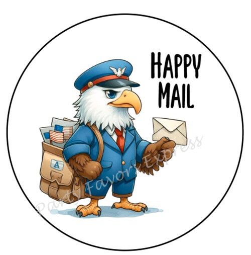 HAPPY MAIL EAGLE POSTMAN LETTER ENVELOPE SEALS LABELS STICKERS PARTY ...