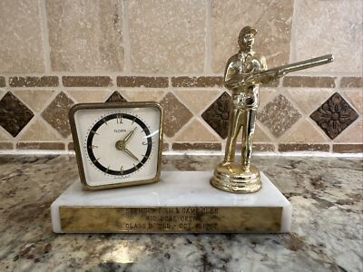 German Florn Desk Clock With 1967 Fish & Game Club Trophy Working Great ...