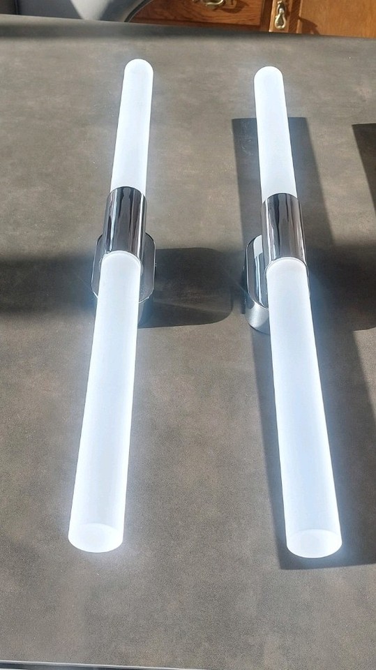 Chelsom Lighting polished chrome bathroom wall lights with two glass ...