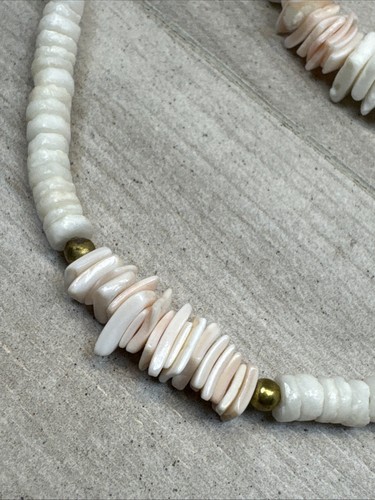 Vintage Hawaiian Surfer Puka Shell Beaded Necklace & Bracelet Set White ...