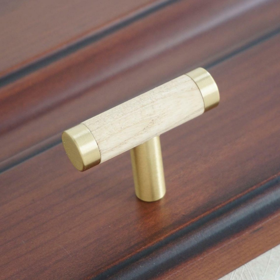 Brass Walnut Drawer Pulls Handles Dresser Knob Solid Wood Kitchen ...