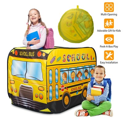 School Bus Kids Play Tent Playhouse Indoor Outdoor Pop Up Play Pretend ...