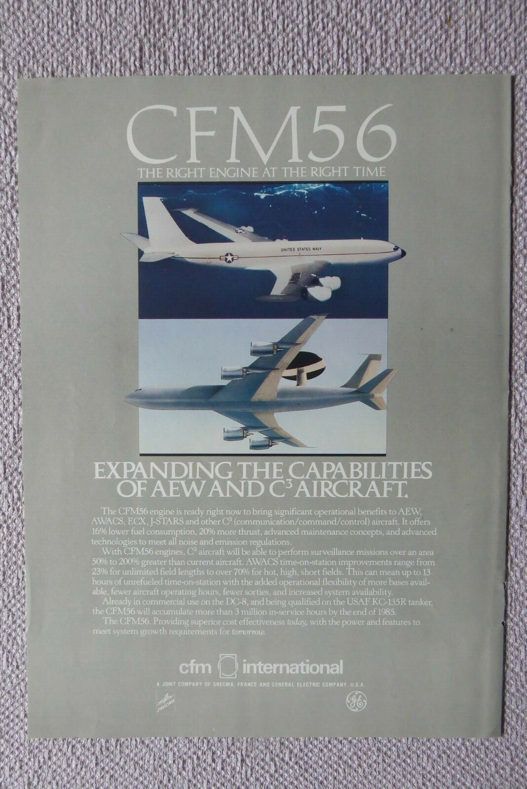3/1983 PUB CFM SNECMA GENERAL ELECTRIC CFM56 ENGINE AEW AWACS J-STARS ...