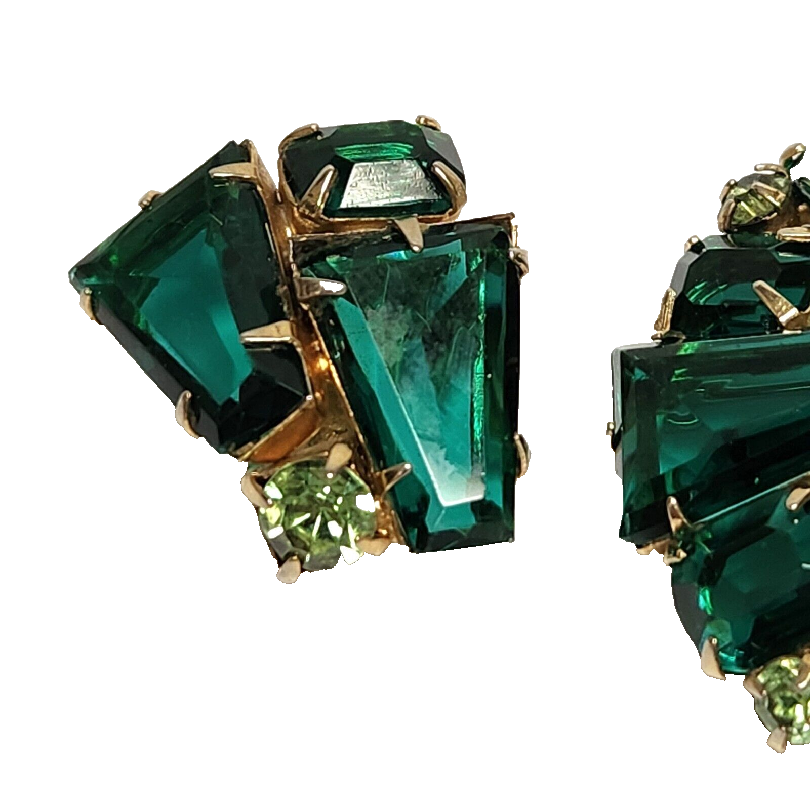 Gorgeous Vintage Green Keystone Shape Rhinestone Clip Earrings Brooch ...