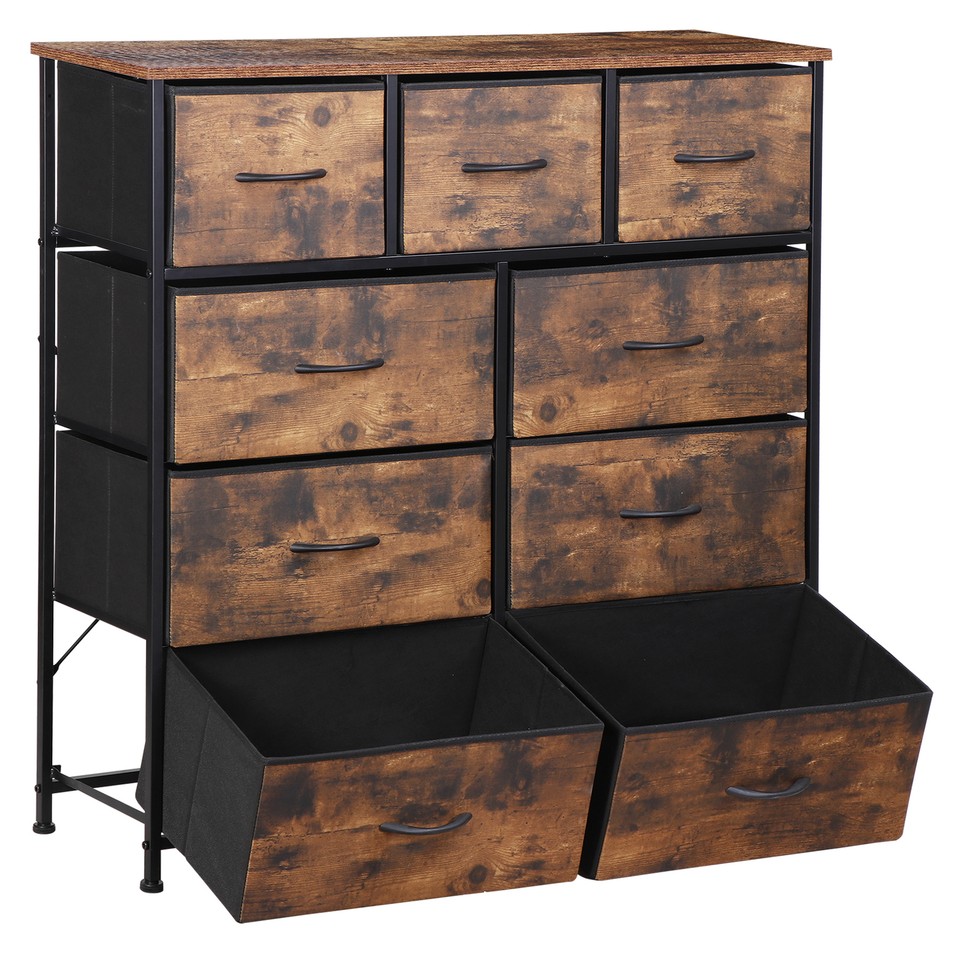 Brown/Gray Dresser for Bedroom w/ 9 Drawers 4-Tier Wide Storage Chest ...
