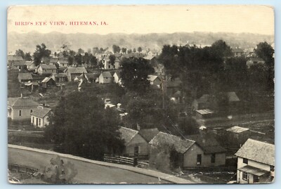 POSTCARD Hiteman Iowa Bird's Eye View 1922 Train Tracks Highway Houses ...