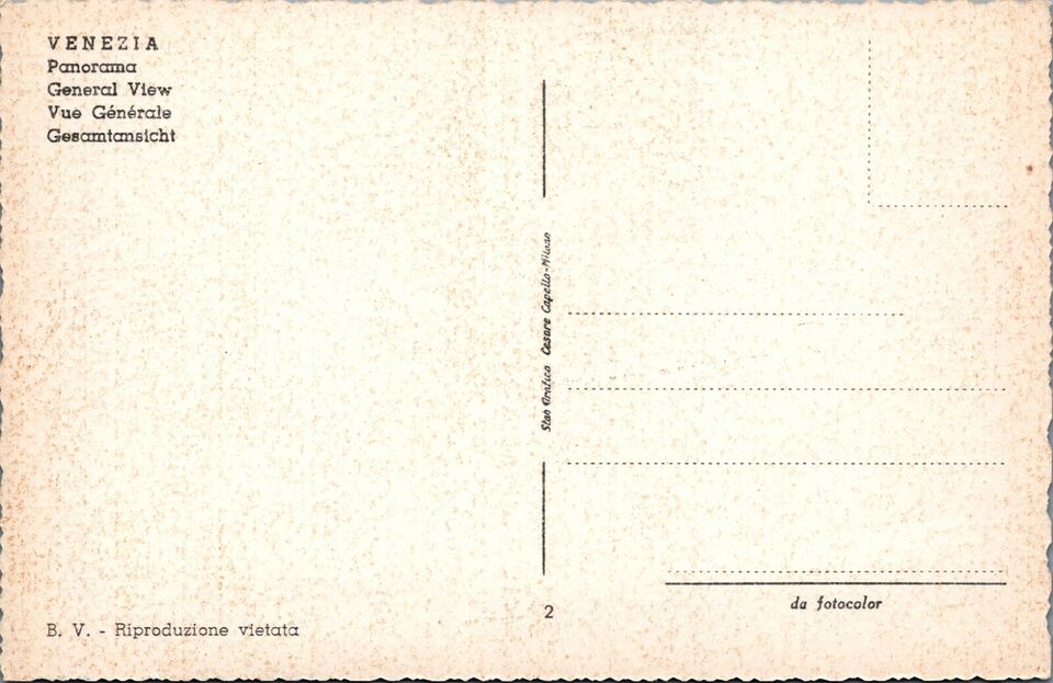Venezia Panorama General View B.V. Venice Boatman Chrome Vintage Post ...