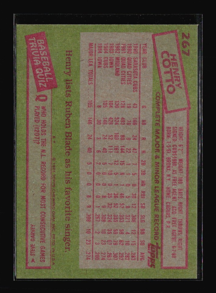1985 Topps #267 Henry Cotto Rookie Chicago Cubs | eBay