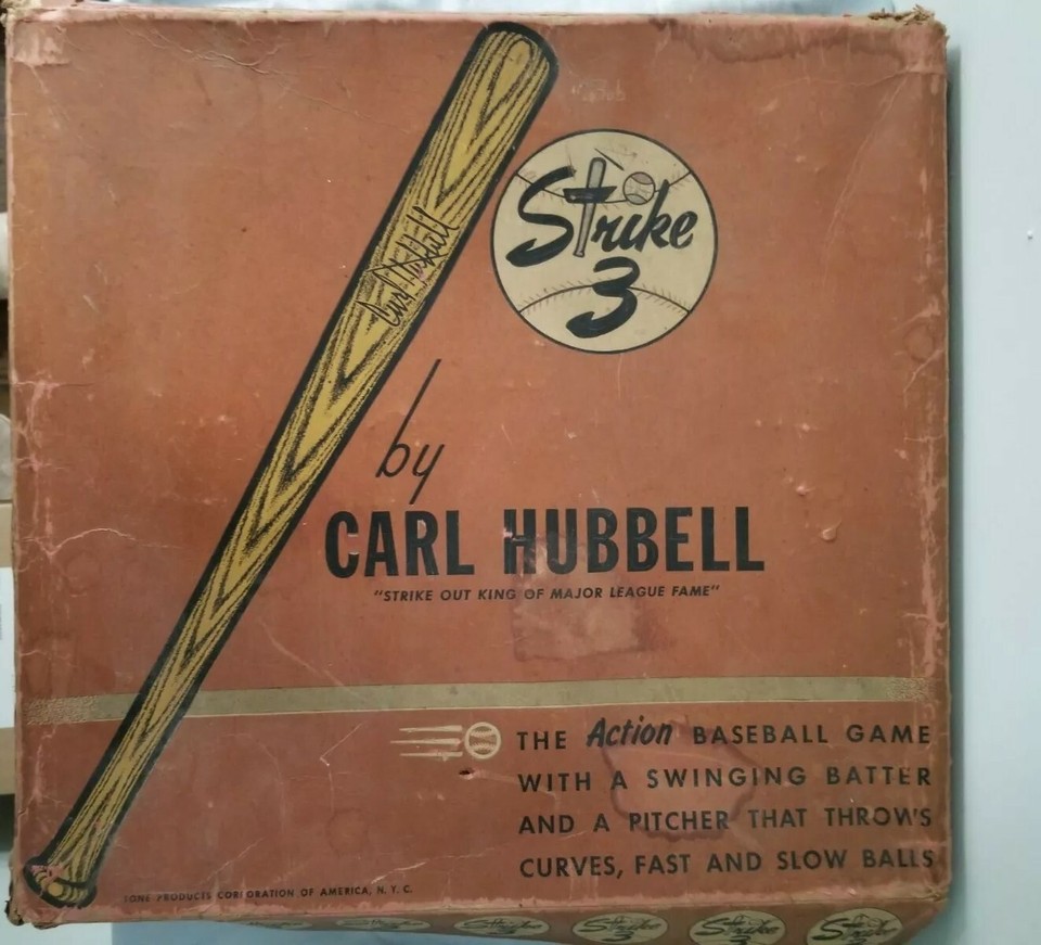 Antique RARE VINTAGE 1946 CARL HUBBELL STRIKE 3 TIN BASEBALL GAME FELT ...