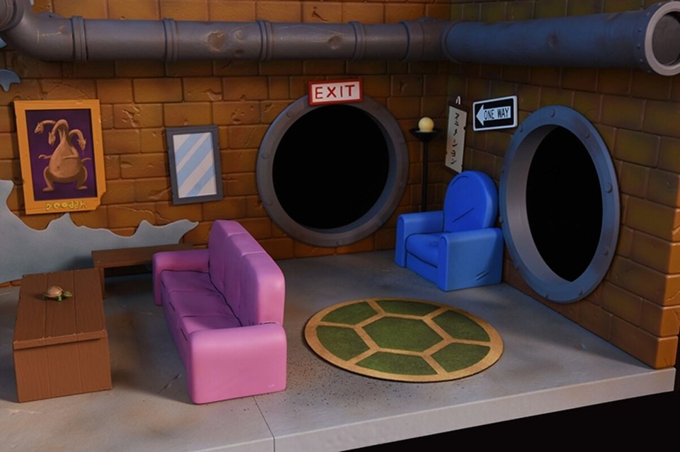 NECA Teenage Mutant Ninja Turtles (TMNT) Cartoon Sewer Lair Living Room ...