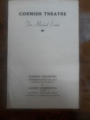 1935 PLAYBILL CORNISH ORCHESTRA AARON STANKEVICH CORNISH THEATRE 00121 ...