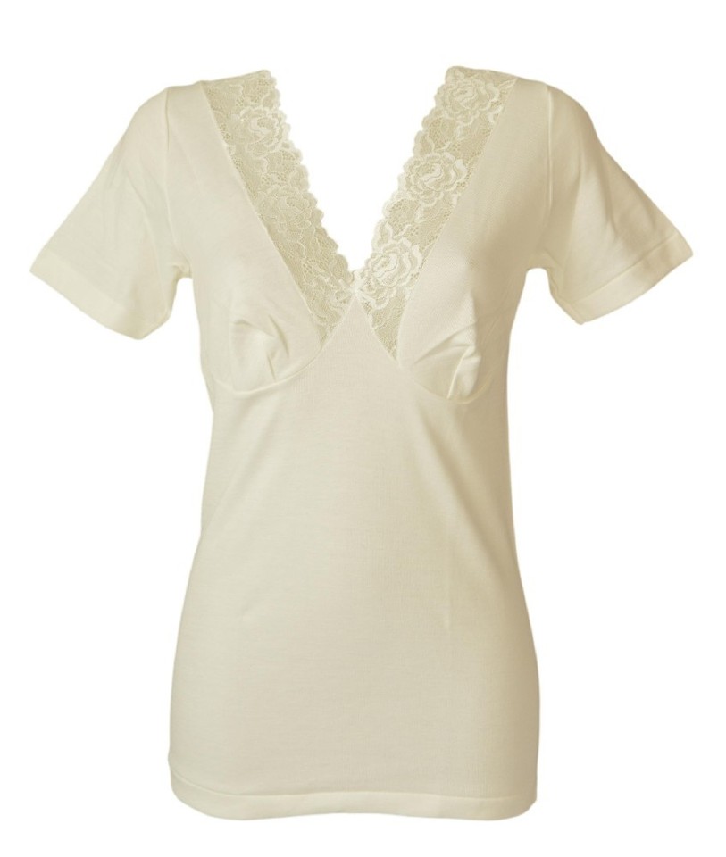 Camiciola donna VAJOLET by selina mezza manica lana e cotone sulla ...