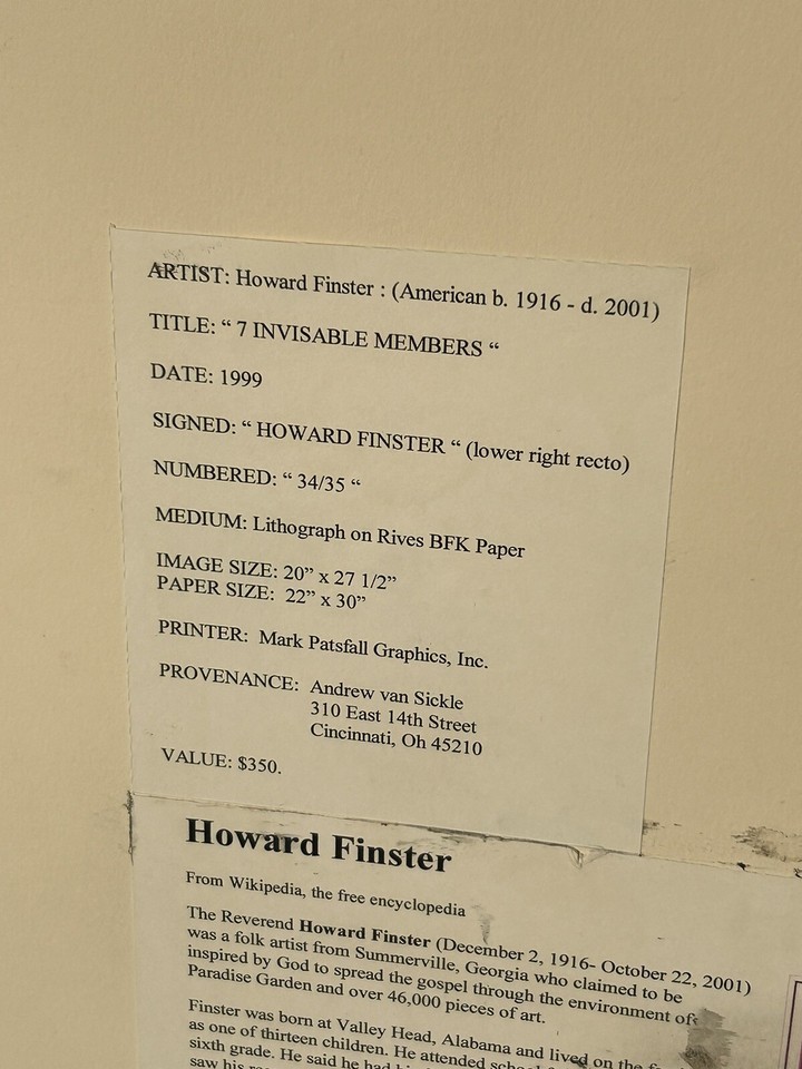 Howard Finster “7 INVISIBLE MEMBERS OF MANKIND” Signed Numbered LE 35 ...