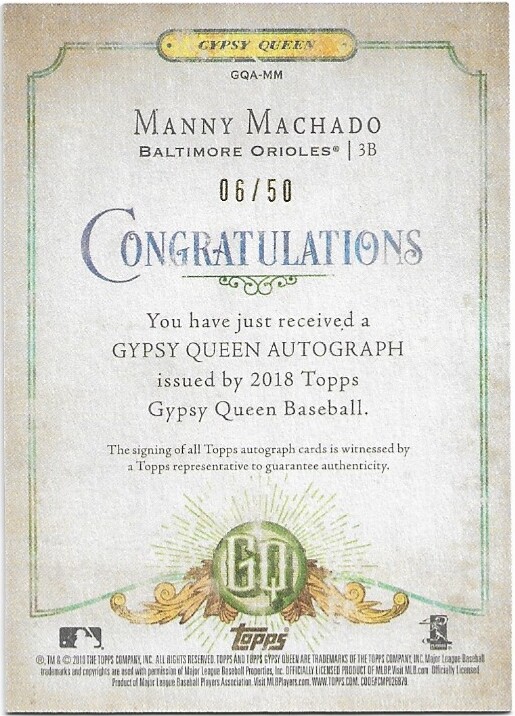 2018 Topps Gypsy Queen Black & White MANNY MACHADO Auto /50 | eBay