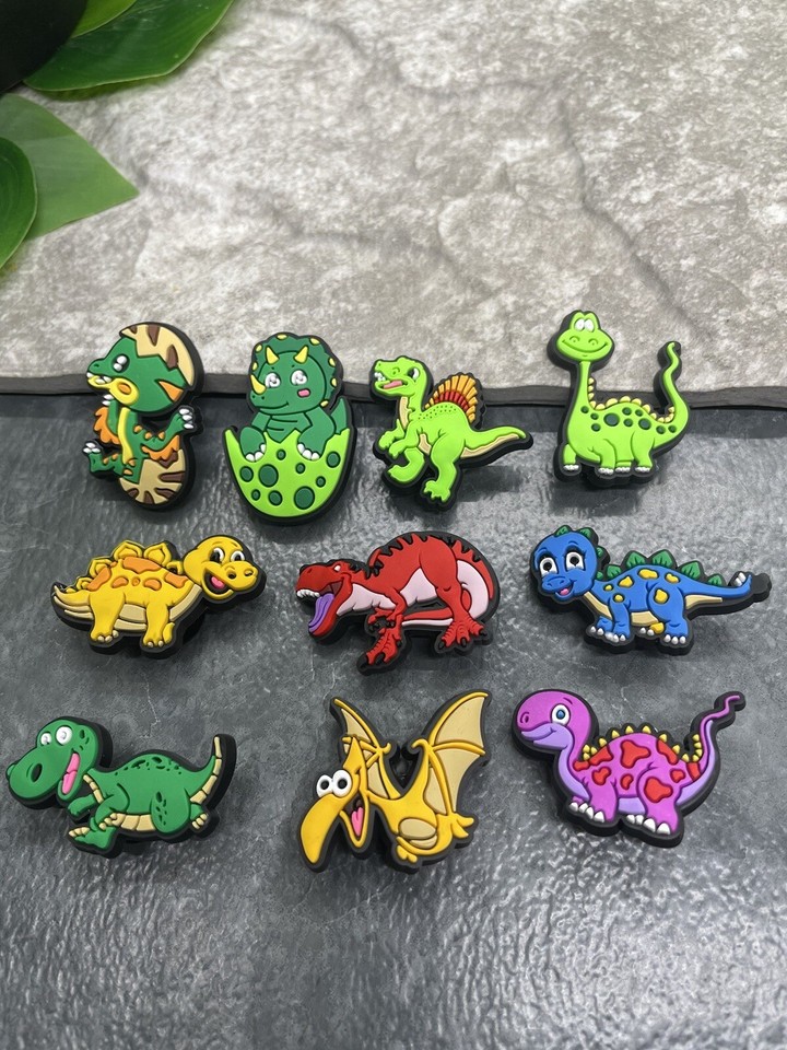 10 PC 1” Cartoon Dinosaur Shoe Decoration Charms-Clogs Jigs Bubble ...