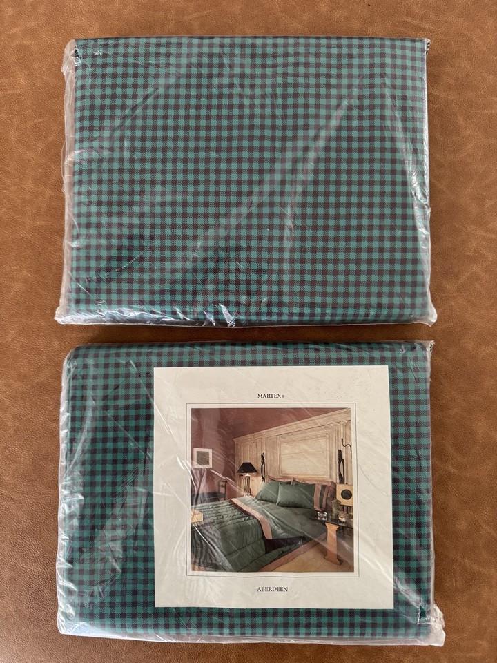 Martex Full Flat & Fitted Bed Sheet Brown Checkered Non-iron Percale ...