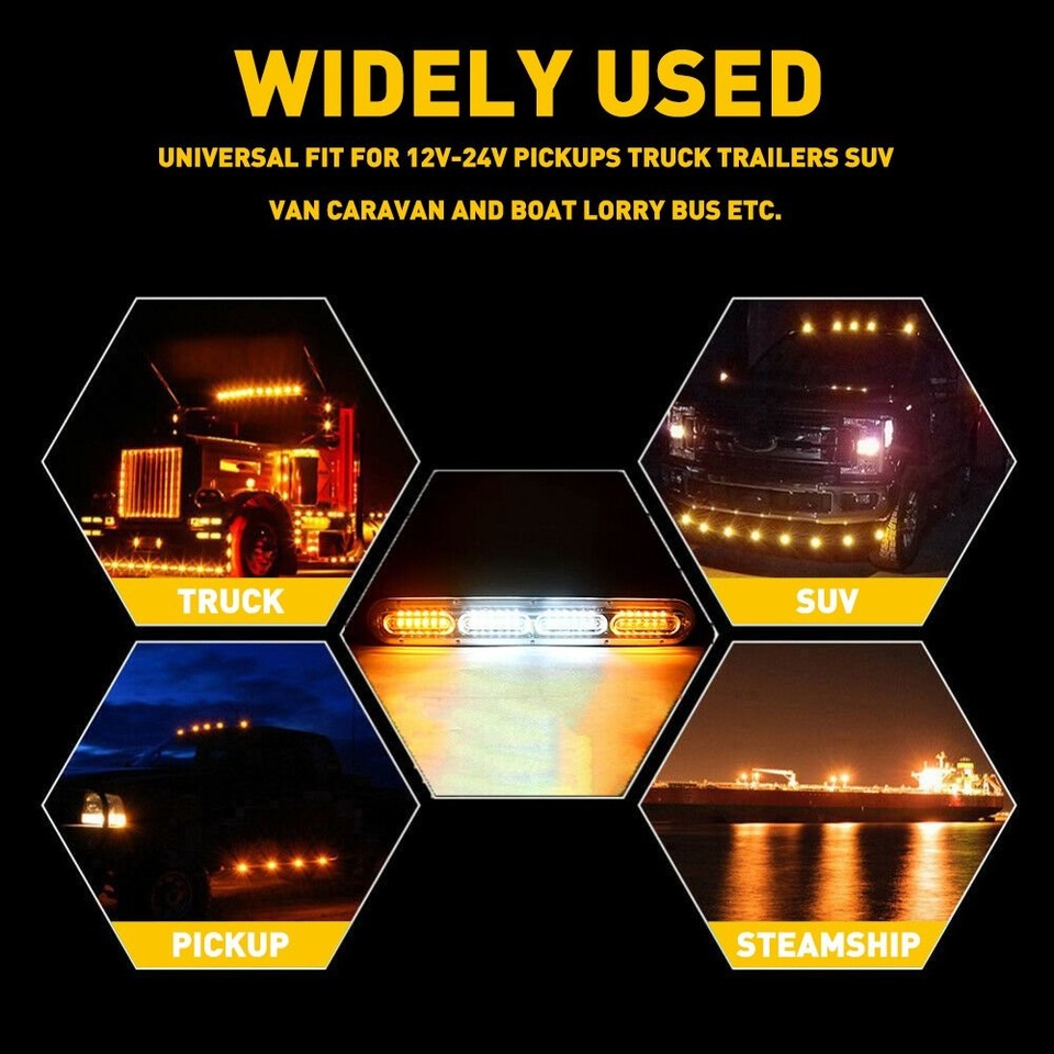 Yellow/White Truck Car Warn Hazard Flash Strobe Bar Light Car Truck 24 ...