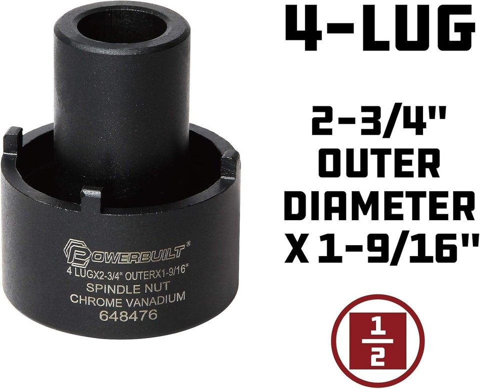 Spindle Nut Socket, 4 Lug, 2-3/4-Inch Outer, Ford, Easy Removal of ...