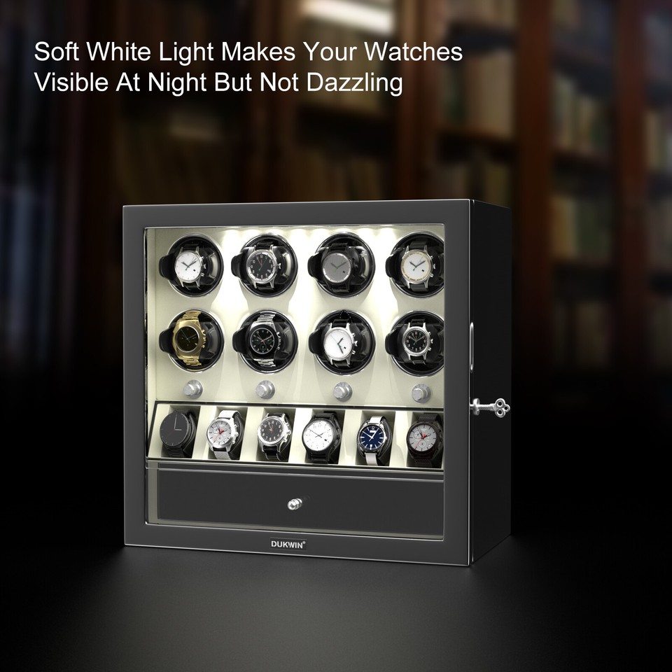Compact Automatic 8 Watch Winder With 6 Extra Watches Display Storage ...