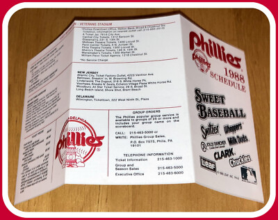 1988 PHILADELPHIA PHILLIES LEAF SWEET BASEBALL POCKET SCHEDULE FREE ...