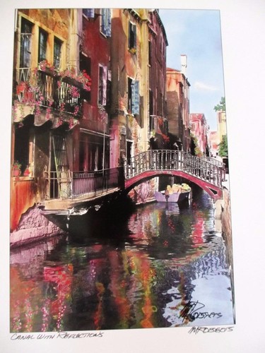 Martin Roberts "Canal With Reflections" Hand Signed Lithograph Venice ...