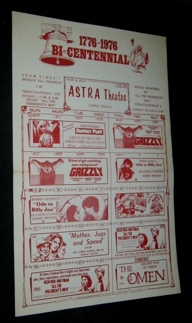 1976 JASPER INDIANA Redford RAQUEL WELCH Dustin Hoffman GRIZZLY Omen ...