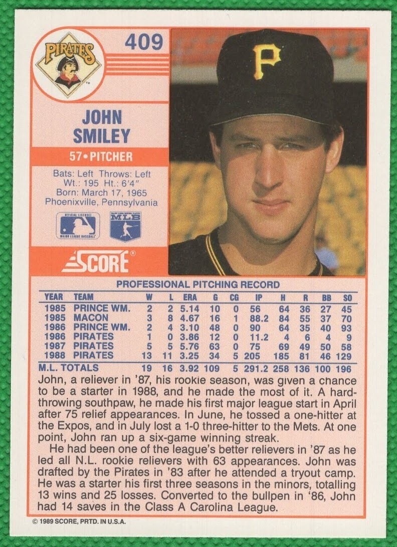1989 Score - #409 John Smiley for sale online | eBay